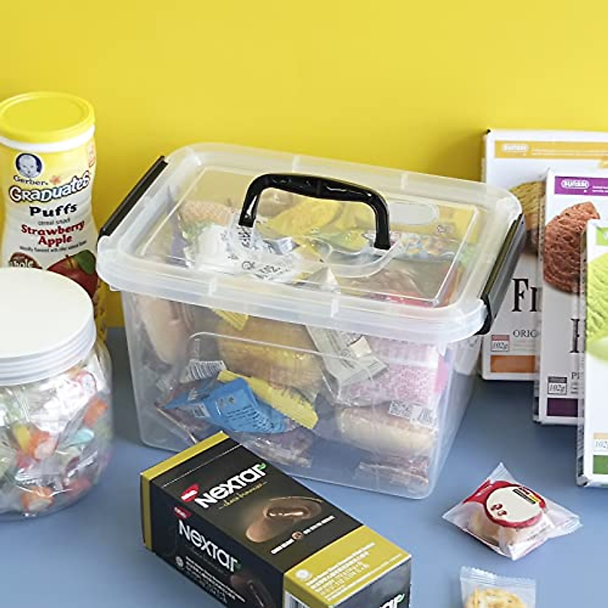 Hespama 5 Quart Small Storage Bin, Plastic Latching Box with Lid, 4 Packs, R