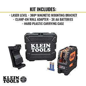 Klein Tools 93LCLS Laser Level, Self Leveling, Cross Line Level with Plumb Spot and Magnetic Mounting Clamp