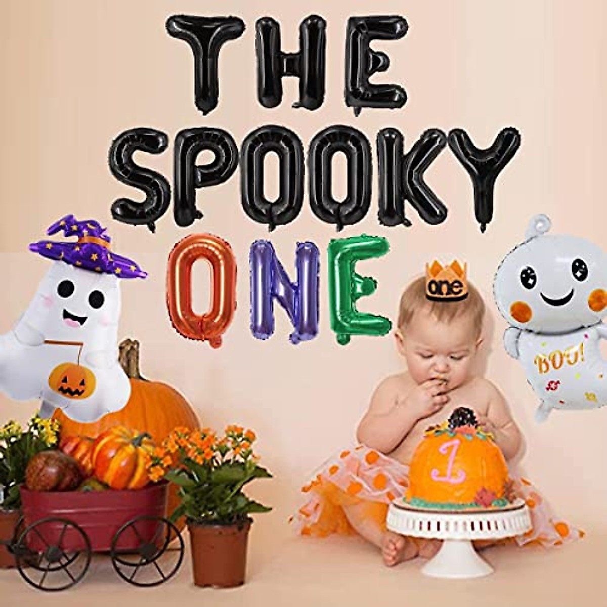 Spooky One Birthday Decorations Include The Spooky One Balloons Banner and Ghost Balloons for Girl Boy Halloween Themed 1st Birthday Party Decorations