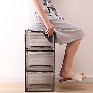 ZLLZUU Purse Storage Organizer for Closet, 6 Pack Plastic Storage Boxes with Acrylic Magnetic Door for Collectibles, Wallet, Cosmetic, Toys (Medium Size Clear Black)