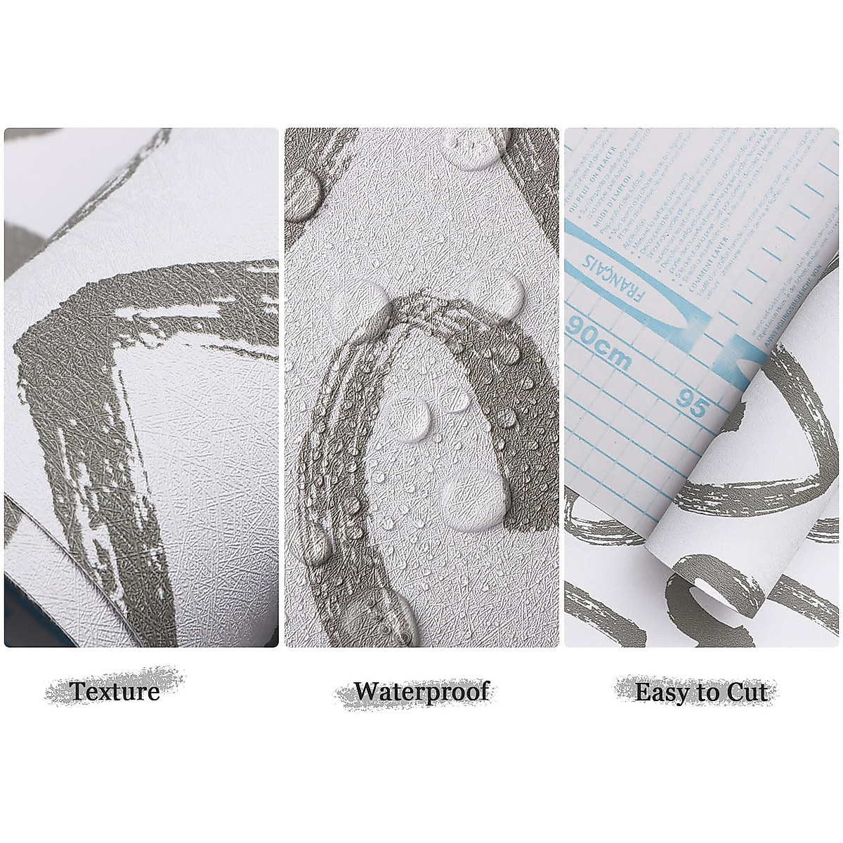 Timeet Peel and Stick Wallpaper Grey and White Wallpaper Heart Geometric Wallpaper Grey Contact Paper 17.7"x78.7" Self Adhesive Removable Wallpaper for Bedroom Living Room Wall Decor