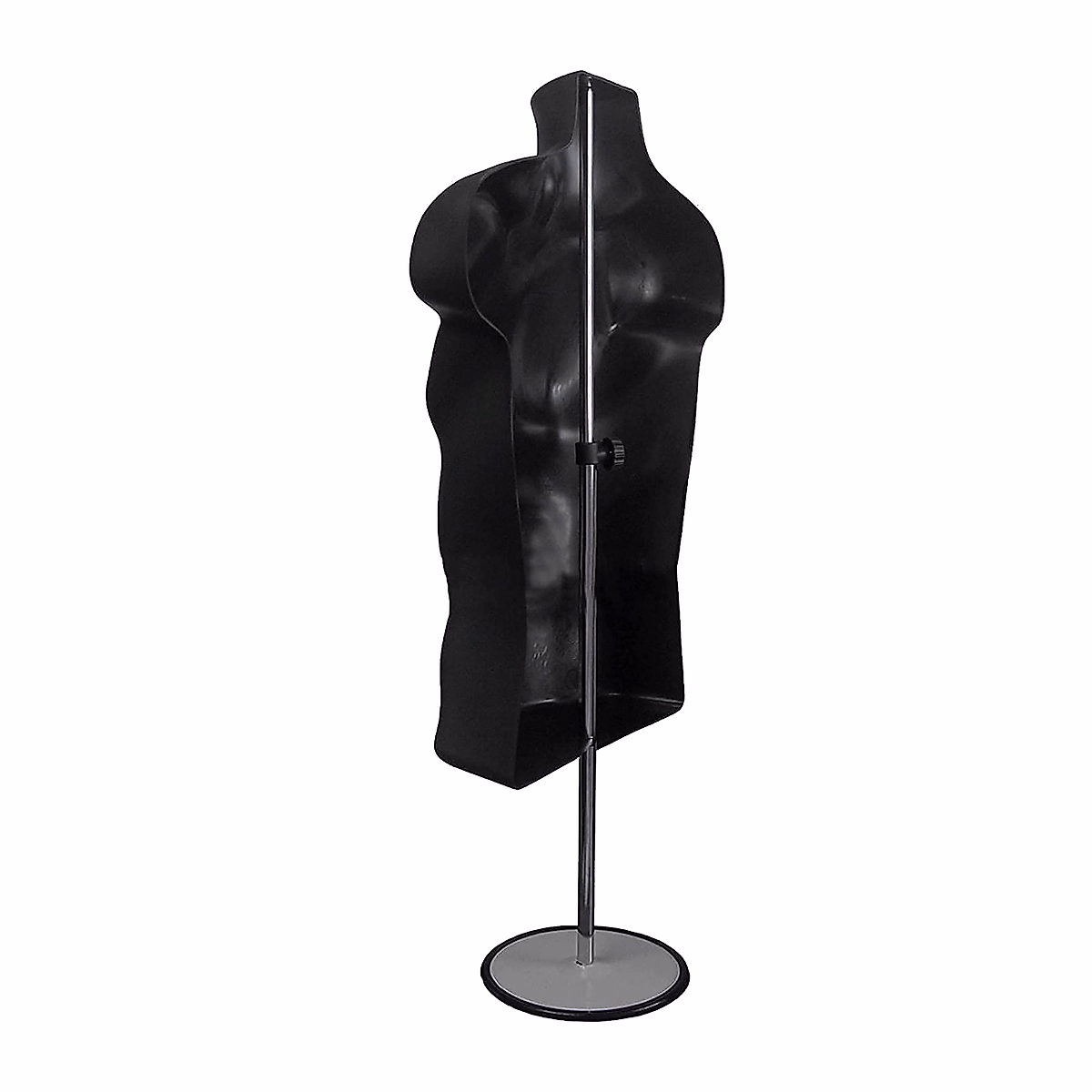 DisplayTown 2 Black Male Mannequin Hollow Back Body Torso Set w/ Clothes Clips, Metal Stands and Metal Poles & Hanging Hooks, S-M Sizes