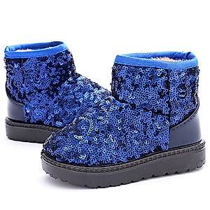 DADAWEN Boy's Girl's Warm Winter Sequin Waterpoof Outdoor Snow Boots Blue US Size 8 M Toddler