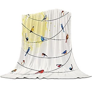 Fleece Throw Blanket, Cute Birds on The Wire Robin Cardinal Lightweight Warm Cozy Soft Flannel Blankets for Couch Bed Sofa Camping for All Seasons, 40"x60"