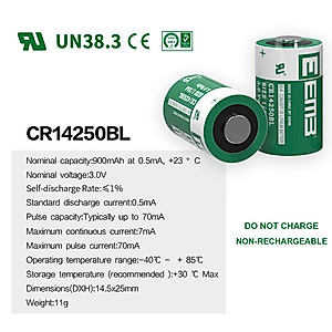 EEMB CR 1/2 AA Series Lithium 3 V 900 mAh Cylindrical Battery CR14250BL 14250SE Not Rechargeable for Scuba Diving Electronics Specialized Laboratory Equipment UL Certified
