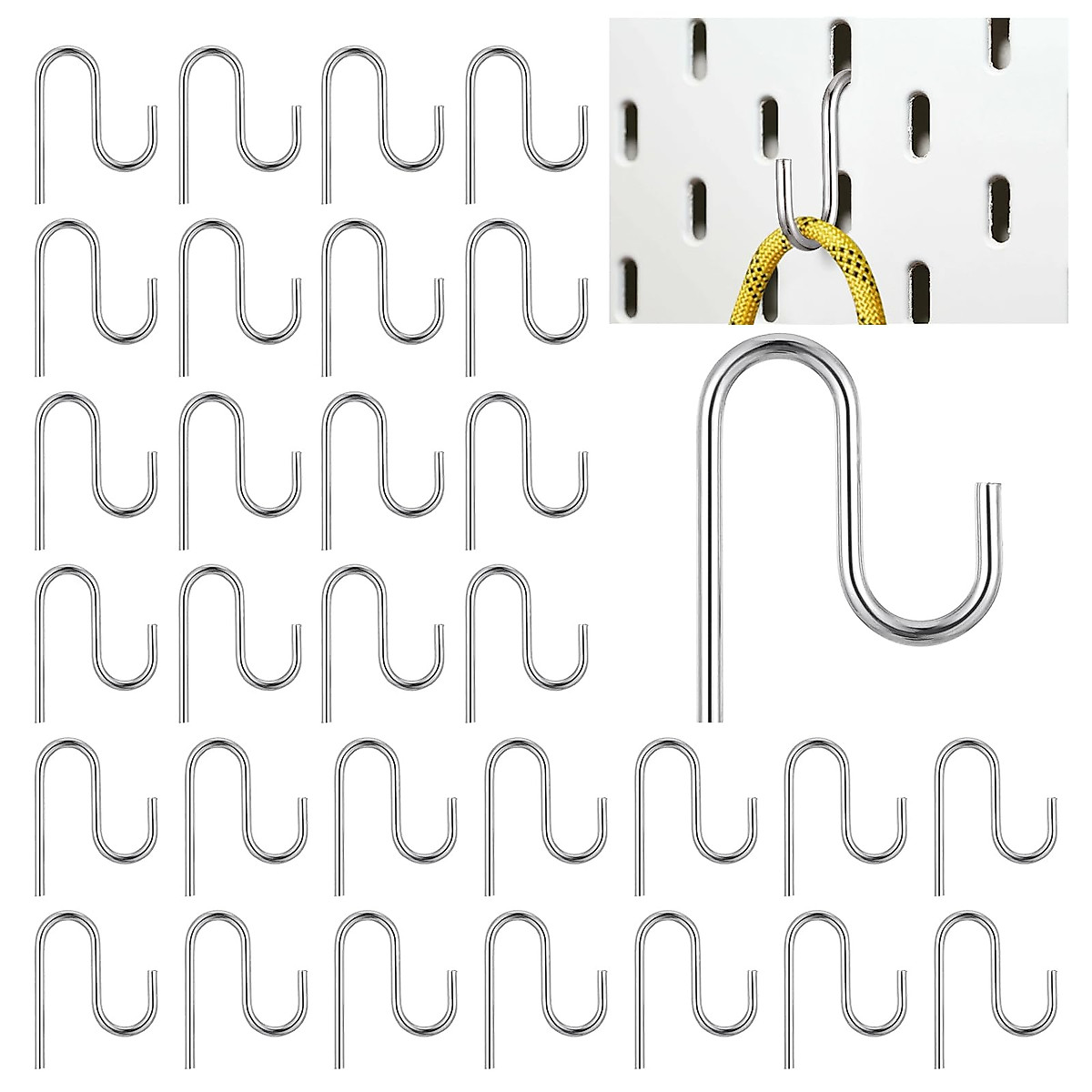 30 Pcs Long Shed Hooks for Hanging Heavy Duty Individual Utility Hooks Universal Wall Mounted J Utility Hangers for Tools Shovels Rakes Bikes Organization