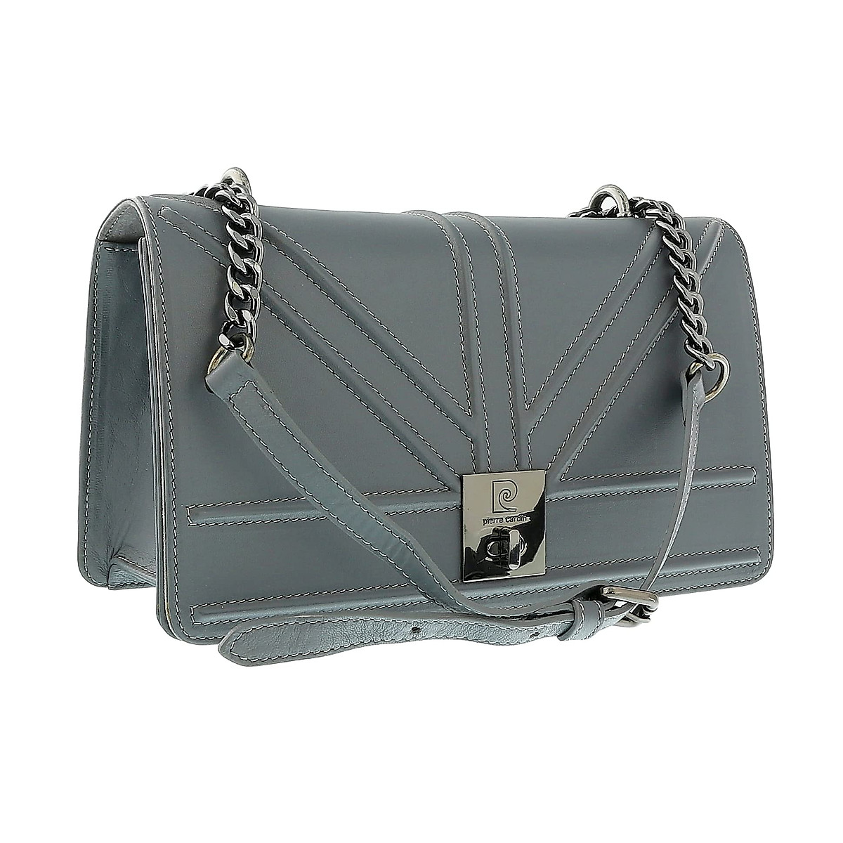 Pierre Cardin Grey Leather Small Structured Shoulder Bag for womens