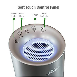 Hunter HP400 Round Tower Air Purifier for Small Rooms Features EcoSilver Pre-Filter, True HEPA Filter, Multiple Fan Speeds, Soft Touch Digital Control Panel, Sleep Mode, Timer, Accent Light