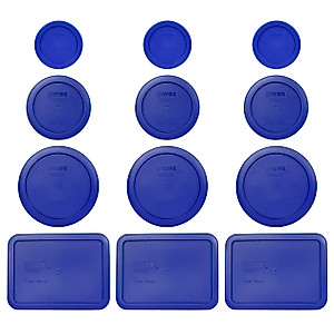 Pyrex (3) 7202-PC 1-Cup, (3) 7200-PC 2-Cup, (3) 7201-PC 4-Cup, (3) 7210-PC 3-Cup Cadet Blue Replacement Food Storage Lids, Made in USA