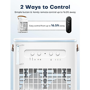 TEMEIKE 4-IN-1 Personal Air Conditioner w/Remote, 2 Ice Packs, 1200ML Tank, 7H Timer for Smart Auto-Off,2 Cool Mist,3-Speed Small Portable Air Conditioner, 7-LED Light Evaporative Air Cooler for Room