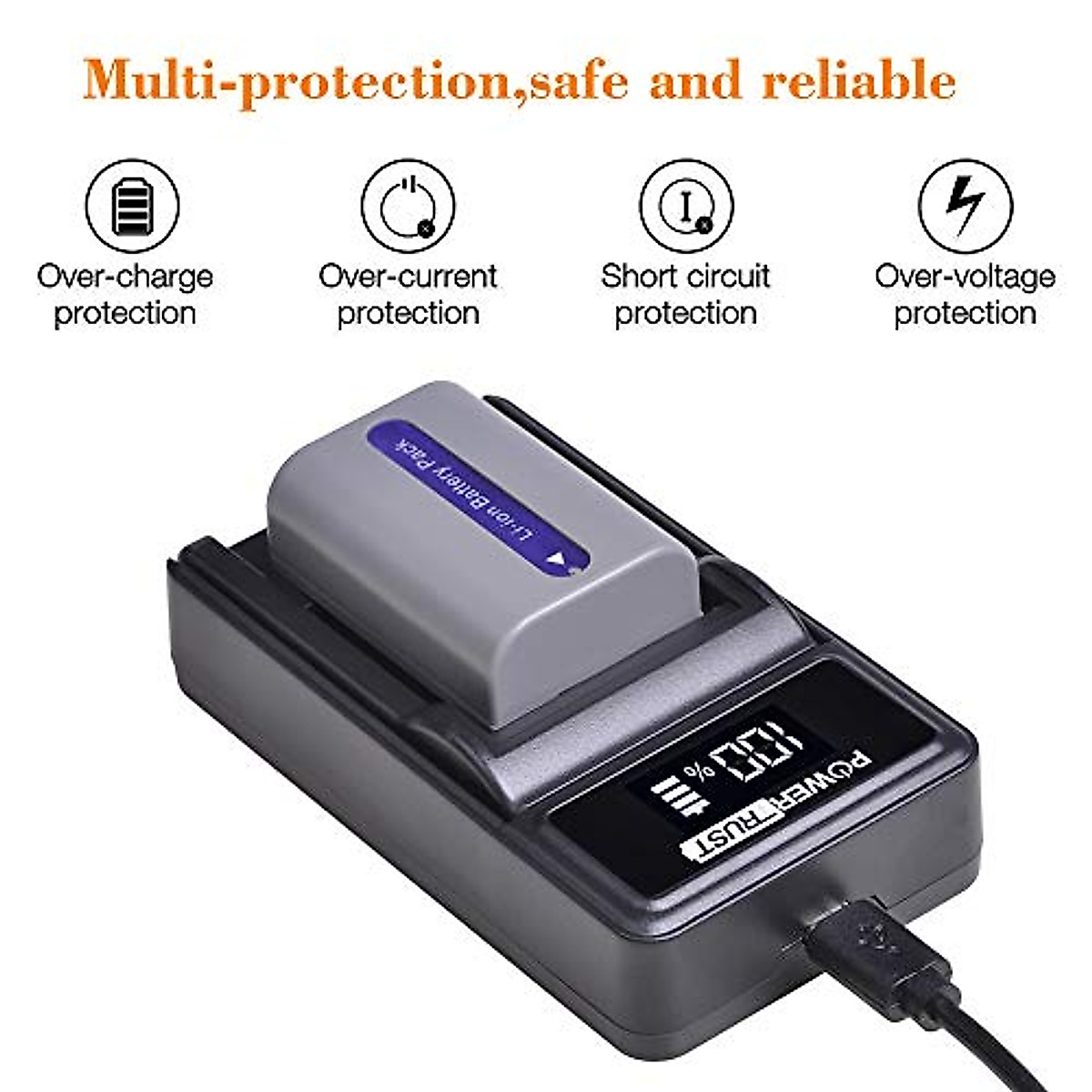 PowerTrust 1-Pack NP-FP50 NPFP50 Battery + LED USB Charger for Sony NP-FP30 DCR-DVD103, DCR-DVD105, DCR-DVD203, DCR-DVD205, DCR-DVD305, DCR-DVD92, DCR-HC20, DCR-HC21, DCR-HC26, DCR-HC30 Batteries