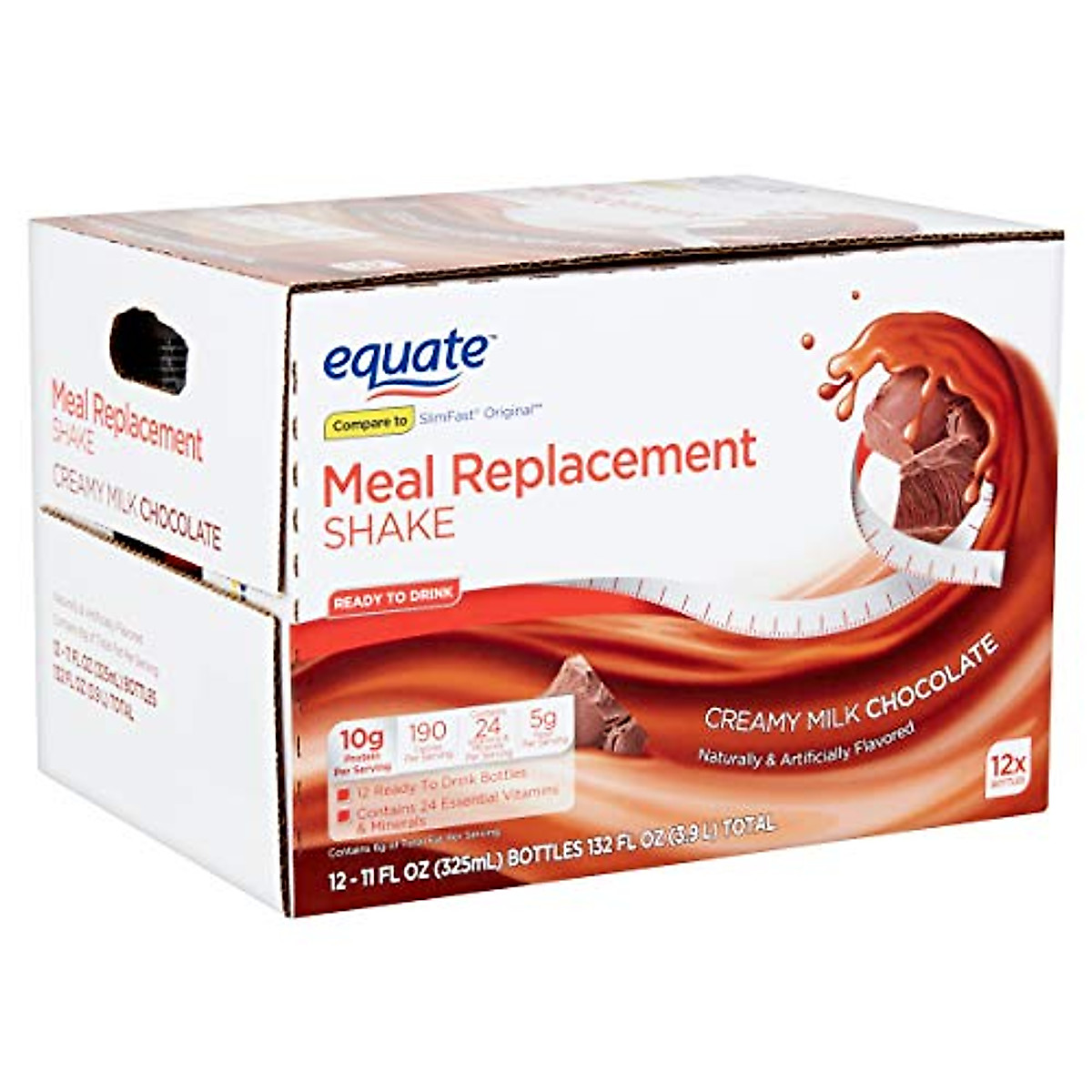 Equate Meal Replacement Shake, Creamy Milk Chocolate, 11 fl oz, 12 Count (Pack of 2)