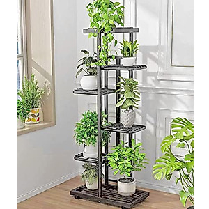 yeavs Plant Stand Shelf 6 Tier Indoor Outdoor, Flower Pot Holder Rack for 7 Pots, Plants Organizer Garden Home Office Living Room Balcony Patio (White)