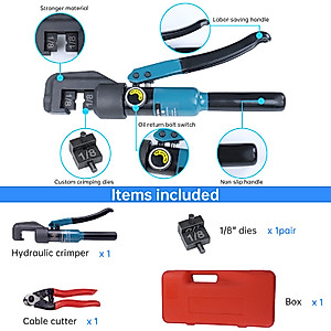 Muzata 45KN Upgraded Custom Hydraulic Hand Crimper Tool for 1/8" Stainless Steel Cable Railing Kit Hardware Wire Rope Swaging 1Pair Dies with Wire Cable Cutter CR09 CK12, CT1