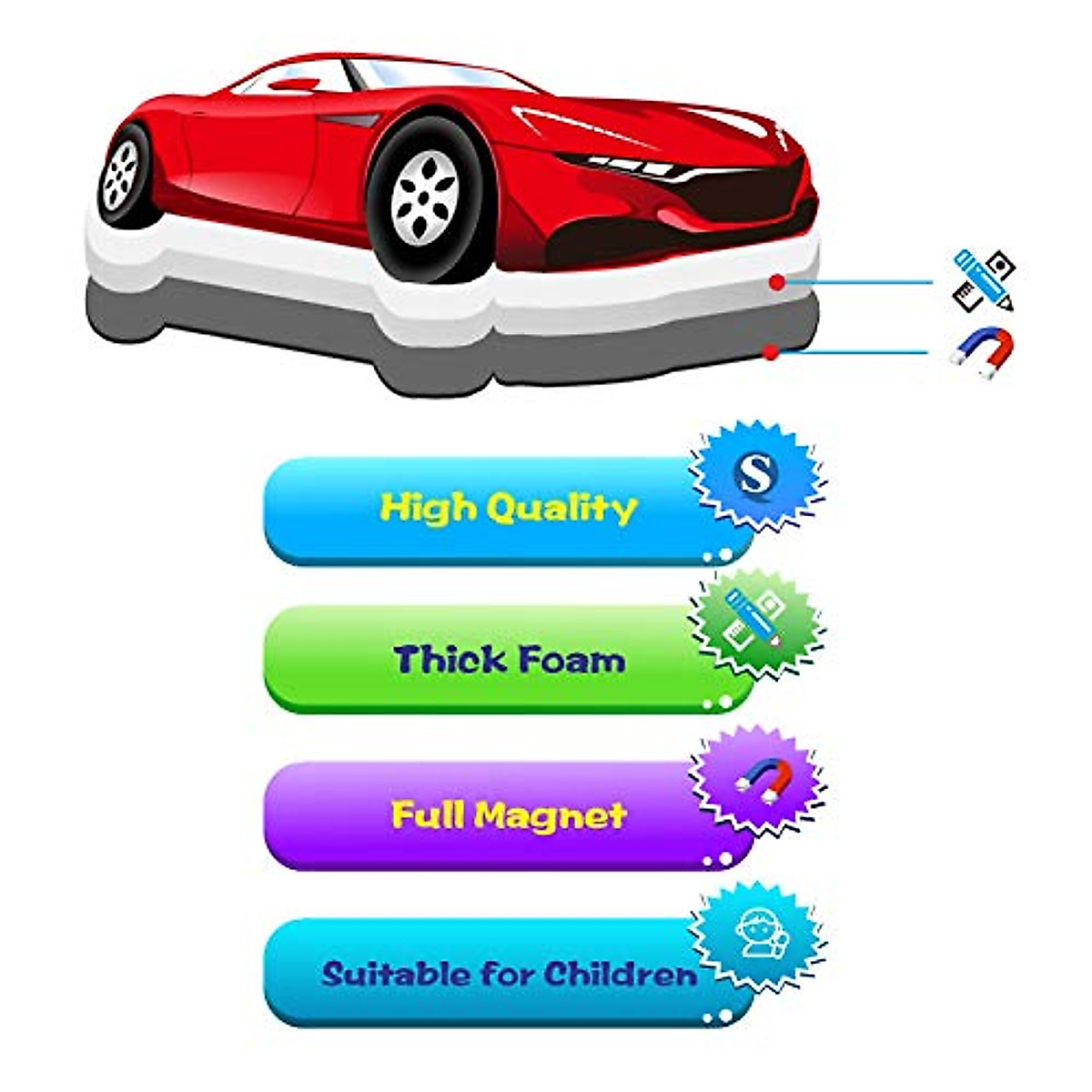 SpriteGru 33 PCS Vehicle Foam Magnets for Toddlers Kids, Perfect for Preschool Learning (Land Air Ocean All Included)