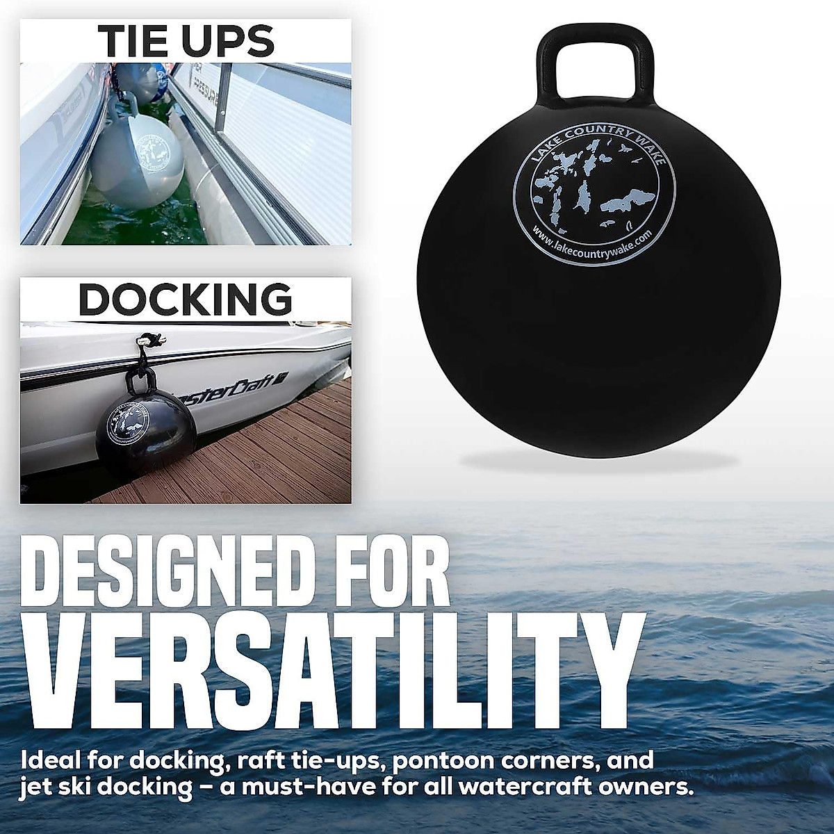 Lake Country Wake SAVur Inflatable Boat Fender Bumper with Rope Lines 4 Pack Four Boat Bumpers with Fender Lines for Boat Docking and Tie Ups