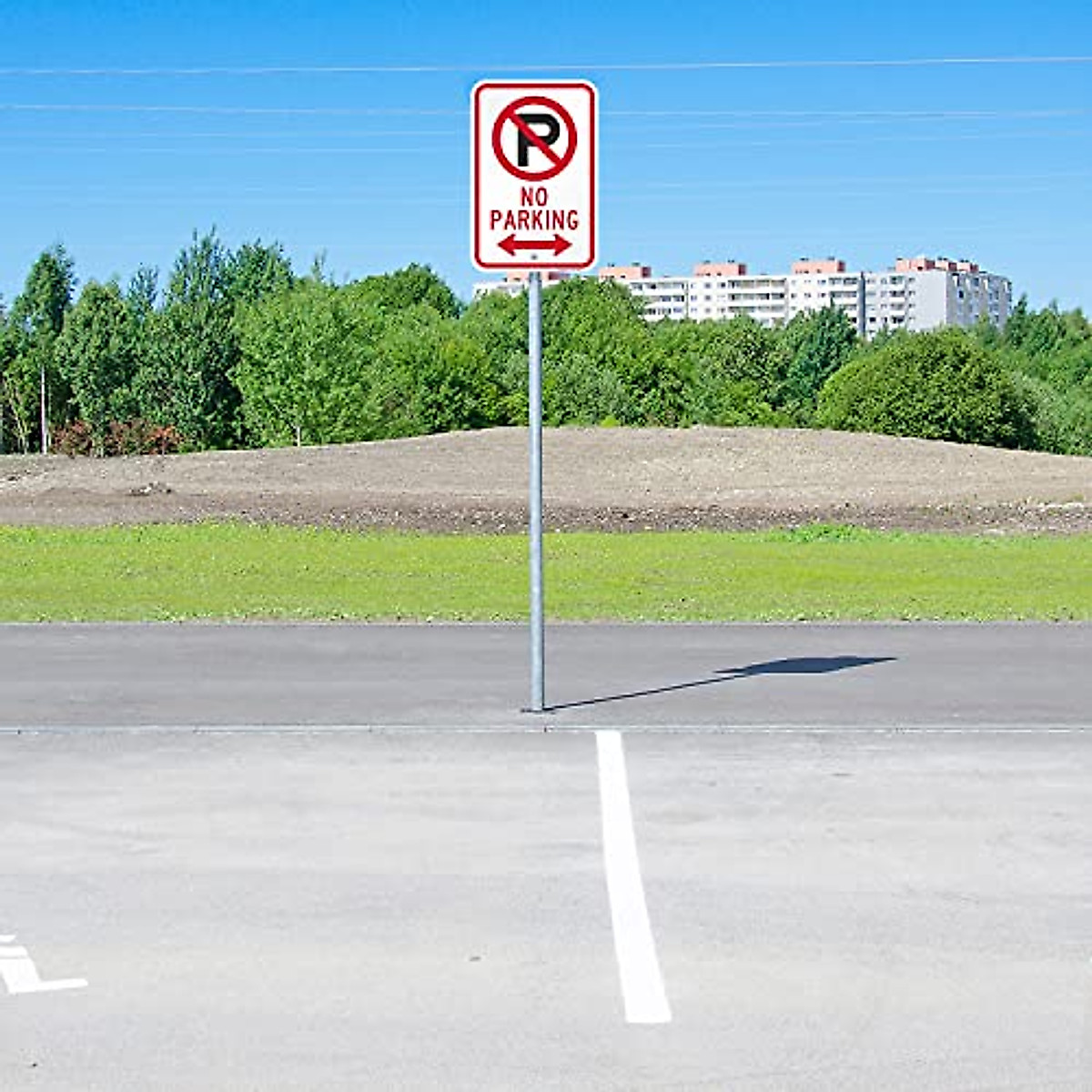 SmartSign No Parking Sign with Bidirectional Arrow and Symbol - 2 Pack, 18 x 12 inch, 2mm Aluminum Composite, Red/Black on White