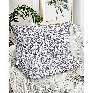 Edwiinsa Navy Blue Spring Floral Pillow Covers King Standard Set of 2 20x36 Bed Pillow, Modern Flower Pattern Aesthetics Plush Soft Comfort for Hair/Skin Cooling Pillowcases with Envelop Closure