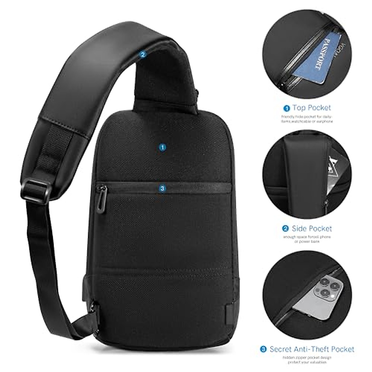 VGOAL Backpack Shoulder Crossbody Chest Bag for Men with USB Charging Port