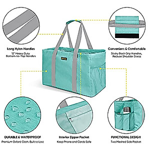 BALEINE Soft 9 Gallon Extra Large Utility Tote, Foldable Reusable Storage Bag (Sea Green)
