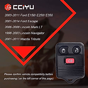 cciyu CWTWB1U331 Keyless Entry Remote Car Key Fob Clicker Transmitter Alarm 1X 3 Buttons fits for Ford Edge for F150 98-16 for M azda for L incoln for F ord for M ercury Series CWTWB1U331