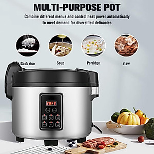DAZITN Commercial Rice Cooker 60 CUPS (Cooked Rice)& Food Warmer | 13L/13.8Qt Extra Large Multifunctional Rice Cooker | 1350W Fast Cooking with Time Display & Preset|Restaurant Company Canteen Use