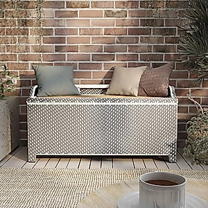 Greemotion Azur Beach Aluminum and All-Weather Wicker 41 in. Wide Storage Bench for Garden, Backyard, Patio, Pool Area, Porch, Gray and White
