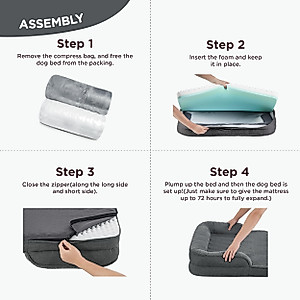 Lesure Memory Foam Dog Bed for Large Dogs, Large Orthopedic Dog Bed Sofa with High Support Reversible Egg Foam - Pet Couch with Removable Washable Cover and Waterproof Coating, Grey