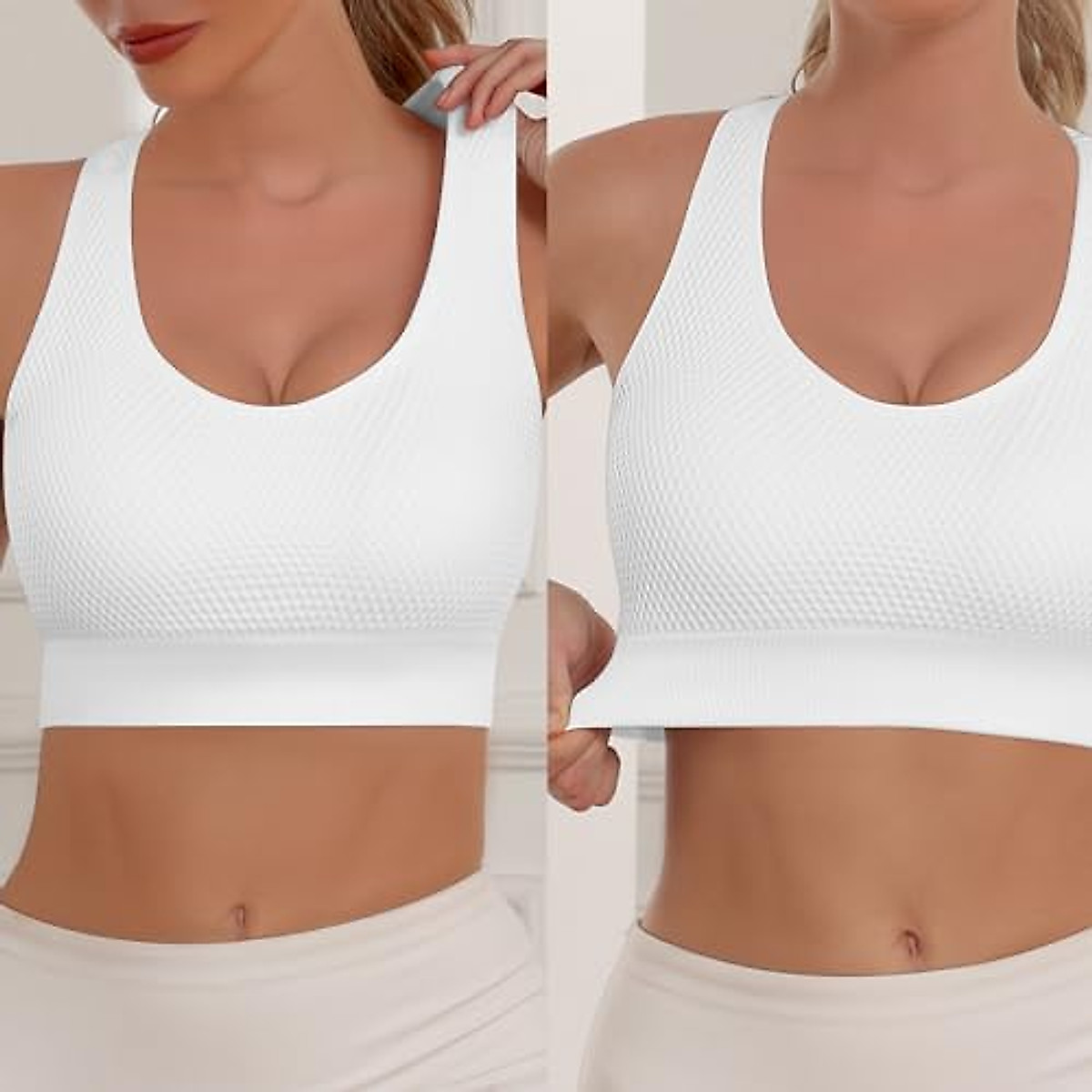 HORISUN Womens Racerback Sports Bra Seamless Wireless Workout Yoga Bras(White XL)