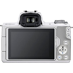 Canon EOS M50 Mark II Mirrorless Camera with 15-45mm Lens (White) (4729C004) + 64GB Memory Card + Card Reader + Case + Flex Tripod + Hand Strap + Memory Wallet + Cap Keeper + Cleaning Kit (Renewed)