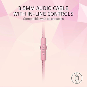 Razer Kraken Gaming Headset: Lightweight Aluminum Frame, Retractable Noise Isolating Microphone, For PC, PS4, PS5, Switch, Xbox One, Xbox Series X & S, Mobile, 3.5 mm Audio Jack - Quartz Pink