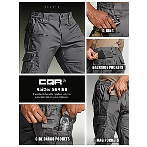 CQR Men's Tactical Pants, Water Resistant Ripstop Cargo Pants, Lightweight EDC Work Hiking Pants, Outdoor Apparel, Duratex Charcoal, 34W x 30L