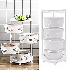 Ringmaster 4 Tier Multi-Layer Rotating Storage Rack Storage Shelves Organizer,Floor Standing Kitchen Storage Cart with Wheels,Fruit Vegetable Storage Basket Shelf for Kitchen,Living Room,Bedroom