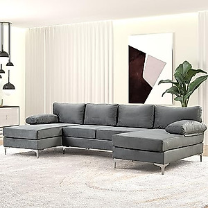 Casa AndreaMilano Modern Large Velvet Fabric U-Shape Sectional Sofa, Double Extra Wide Chaise Lounge Couch