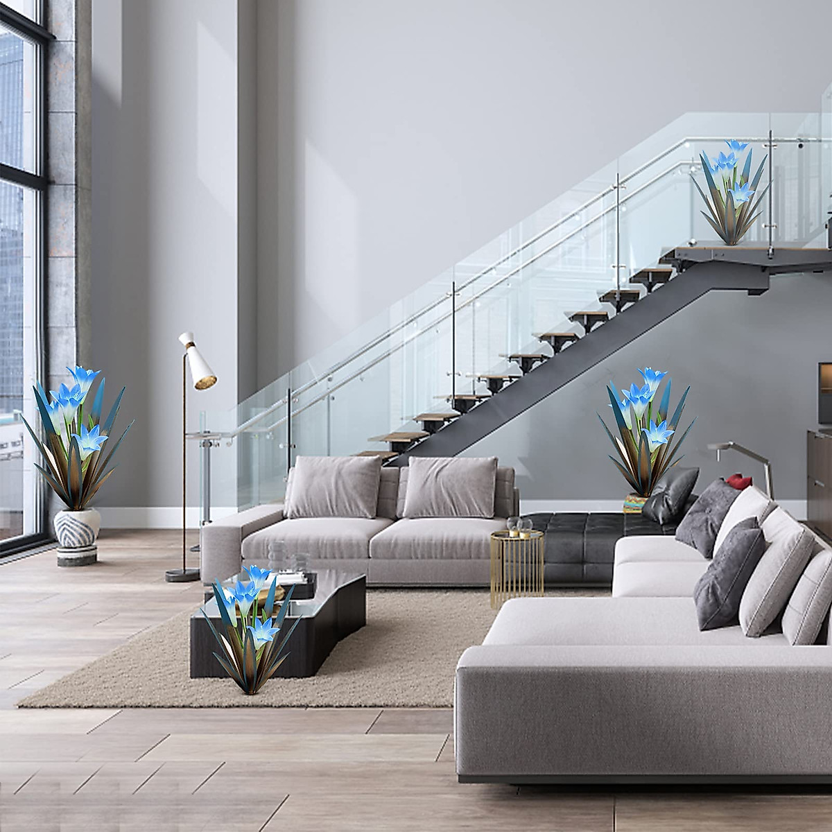 Homight Metal Agave Plant Outdoor Decoration Outdoor Garden Decoration Lily Mexican Yard Art Plant Garden Agave Lily Decorative Garden Gift… (2 Big Blue Lilies)