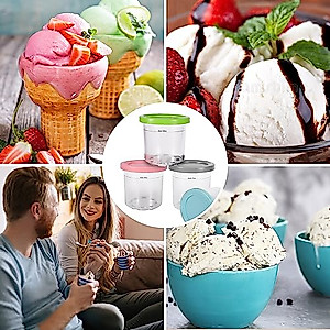 Replacement Pints Container with Silicone Lid for Ninja Pints and Lids, Compatible with NC299AMZ & NC300s Series Ice Cream Makers, 4 Pack 16oz Pint Containers Replacement with Leak Proof Lids, Bpa Free (4PCS)