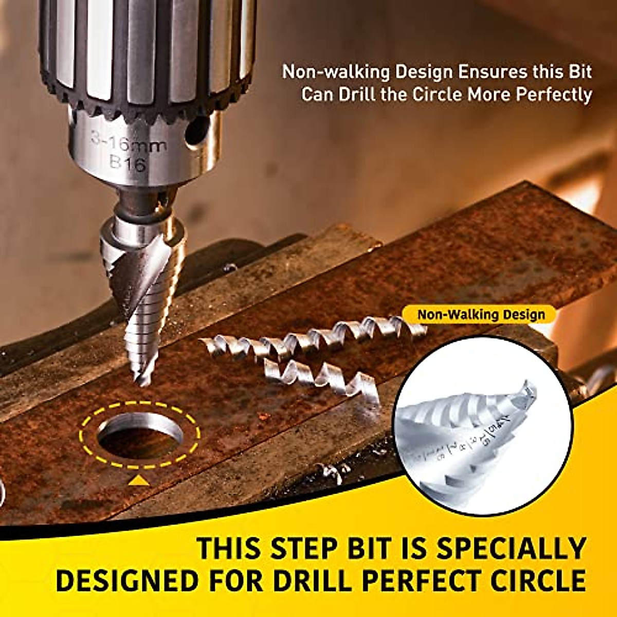 Anfrere M35 Cobalt Quick Change Step Bit for Stainless Steel Sheet, 3/16"-7/8" Titanium Cone Drill Bits for Steel Metal Sheet Hole Drilling Cutting, Multiple Hole Sprial Unibit, Stepped Up Bits