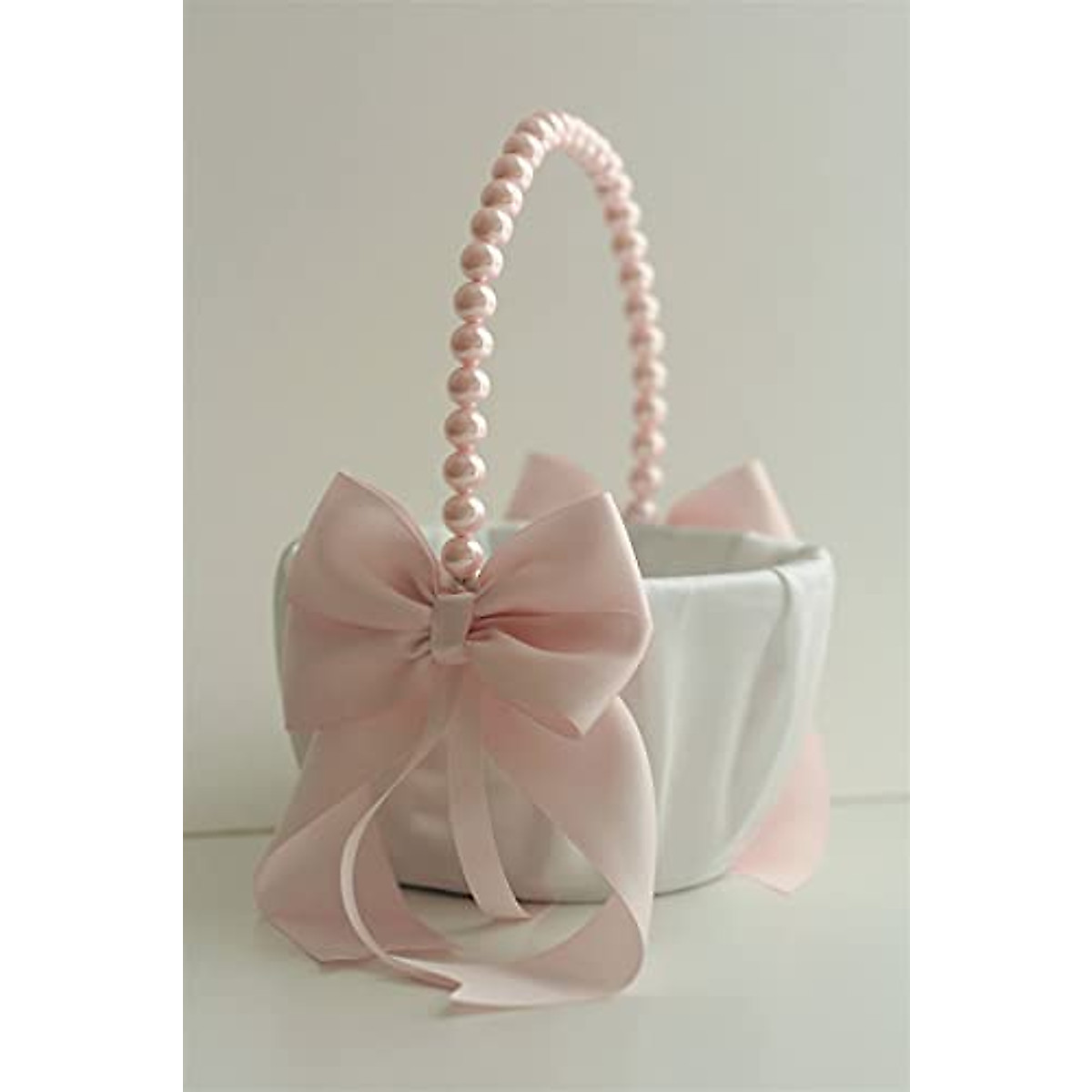Pink Wedding Basket/Pink Flower Girl Basket/Blush pink Basket/Pearl handle basket/Pink handle basket/Pearl Wedding basket (1 Pillow + 1 Basket)