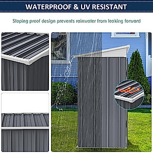 Outdoor Storage Shed, Amopatio Heavy Duty Galvanized Metal Garden Shed Backyard Storage Shed Outside Tool Storage Shed House (5' x 3', Grey)