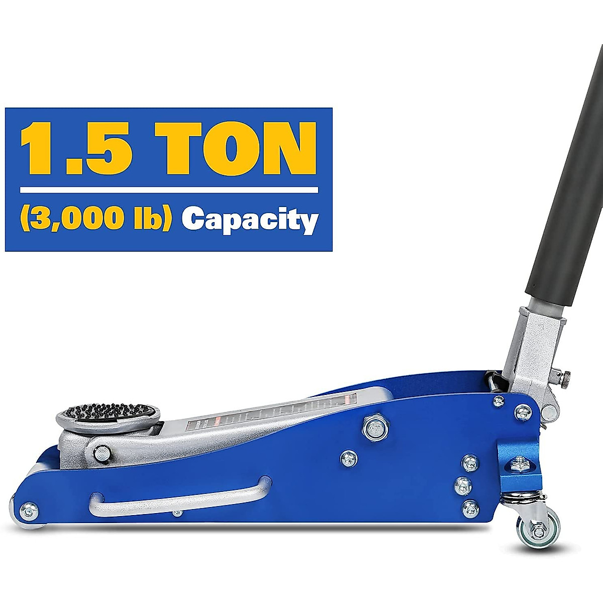 BILT Hard Aluminum and Steel Floor Jack, Low Profile Hydraulic Racing Floor Jack with Dual Piston Rapid Pump, 1.5 Ton Capacity (3,000 lb), Blue