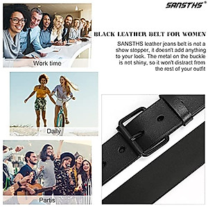 SANSTHS Women Black Casual Leather Belt with Gold Buckle Ladies Dress Belt for Jeans Pant 1.45" Width