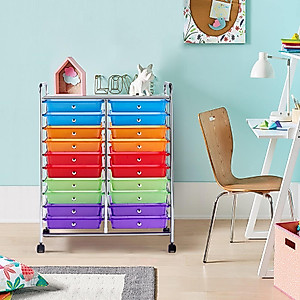 Yaheetech 20 Drawers Rolling Storage Cart Multipurpose Movable Organizer Cart Tools Scrapbook Paper Organizer on Wheels, Multicolor