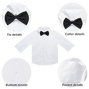 Baby Boy Tuxedo Outfit Dressy Set Toddler Boys Gentleman Outfits, Long Sleeve White Shirt Bowtie Black Pants, Bow Tie and Suspender Formal Suit for Birthday Wedding Party Kids Dress Clothes