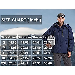 ELLSWOS Men's Waterproof Ski Jacket Winter Snow Coat Warm Hooded Raincoat Windproof Windbreakers, Blue, X-Large
