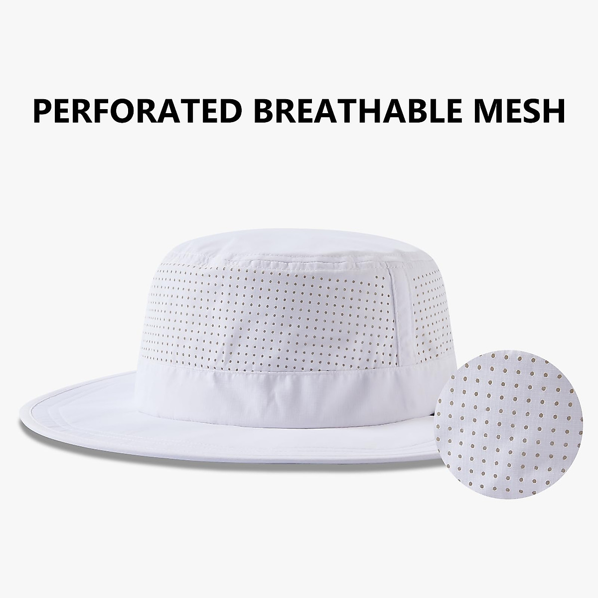 UVSAI UPF 50+ Bucket Sun Hat with Laser Perforated Mesh Cooling Adjustable Breathable Lightweight for Outdoor Men Women White