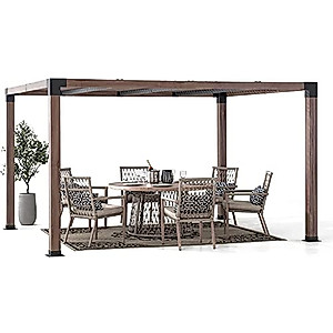 Sunjoy Outdoor Pergola 10 x 12 ft. Steel Frame Pergolas with Nature Wood Grain Finish for Patio, Garden and Backyard Activities by SummerCove