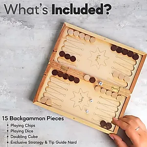Nard 12-Inch Wooden Backgammon Travel Set for Adults and Kids - Durable Wood with Minimal Design, Portable and Easy to Take on The Go, with Metal Magnet Closure - Game Instruction Included