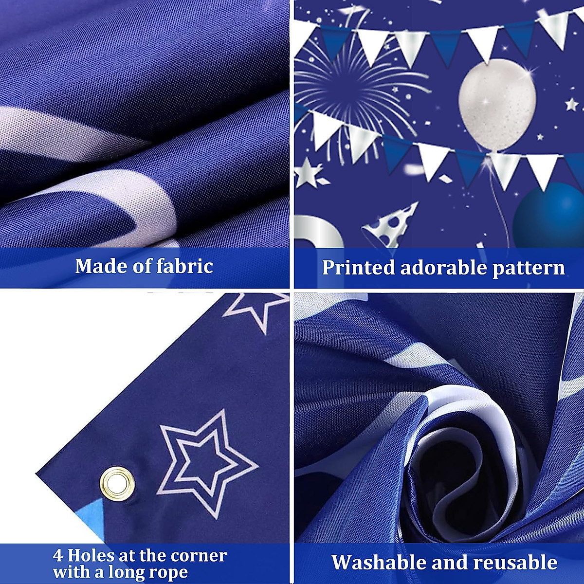 10th Birthday Decorations for Boys Girls, Blue Silver Happy 10th Double Digits Party Decorations, Happy 10th Birthday Backdrop, Banner, Balloon, Hanging Swirl, Birthday Card, Cake Topper, Pompom 57pcs