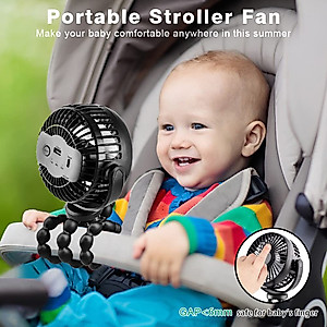LICHTEE Battery Operated Baby Stroller Fan ,Portable Small Personal Fan, Rechargeable USB Desk Fan with Charging your Phone Three-speed Adjustment Clip on for Stroller Car Seat/Kitchen/Umbrella/Desk/Golf Cart