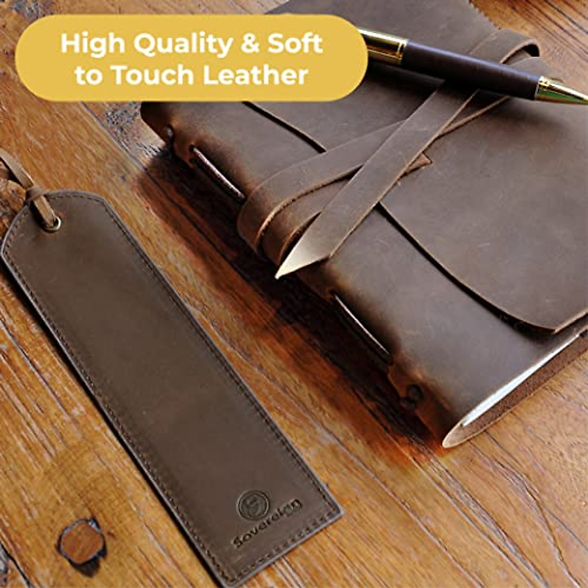 Leather Bookmarks for Men and Women | Quality Brown Mens Bookmark | 2 Smooth Handmade Leather Book Markers for Men Women Book Lovers Readers (7x2") Leather Gift | Sovereign-Gear
